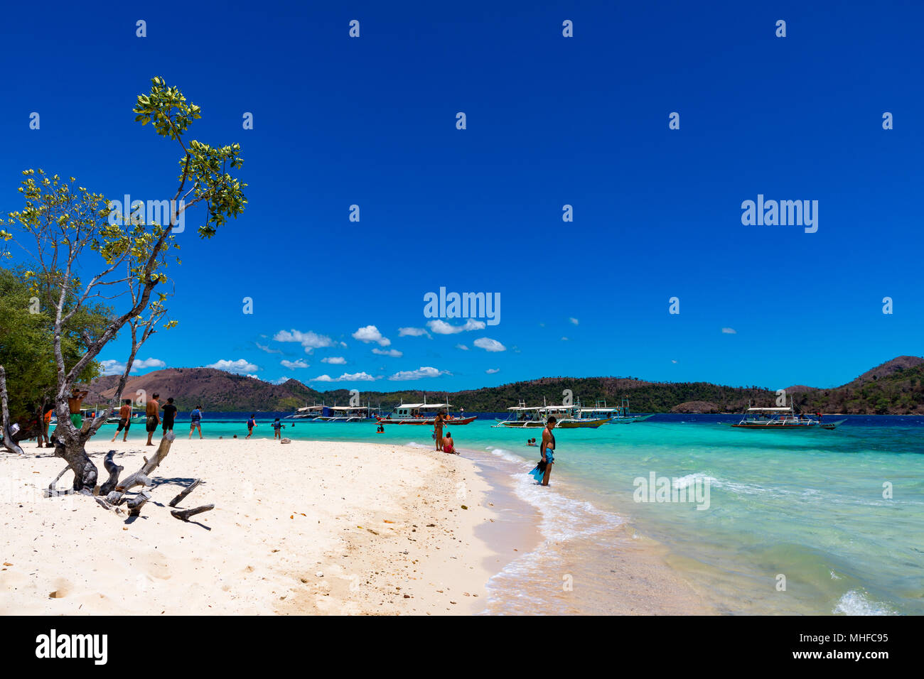 Coron Palawan Philippines April 12, 2018 Pink coral sand on CYC beach ...