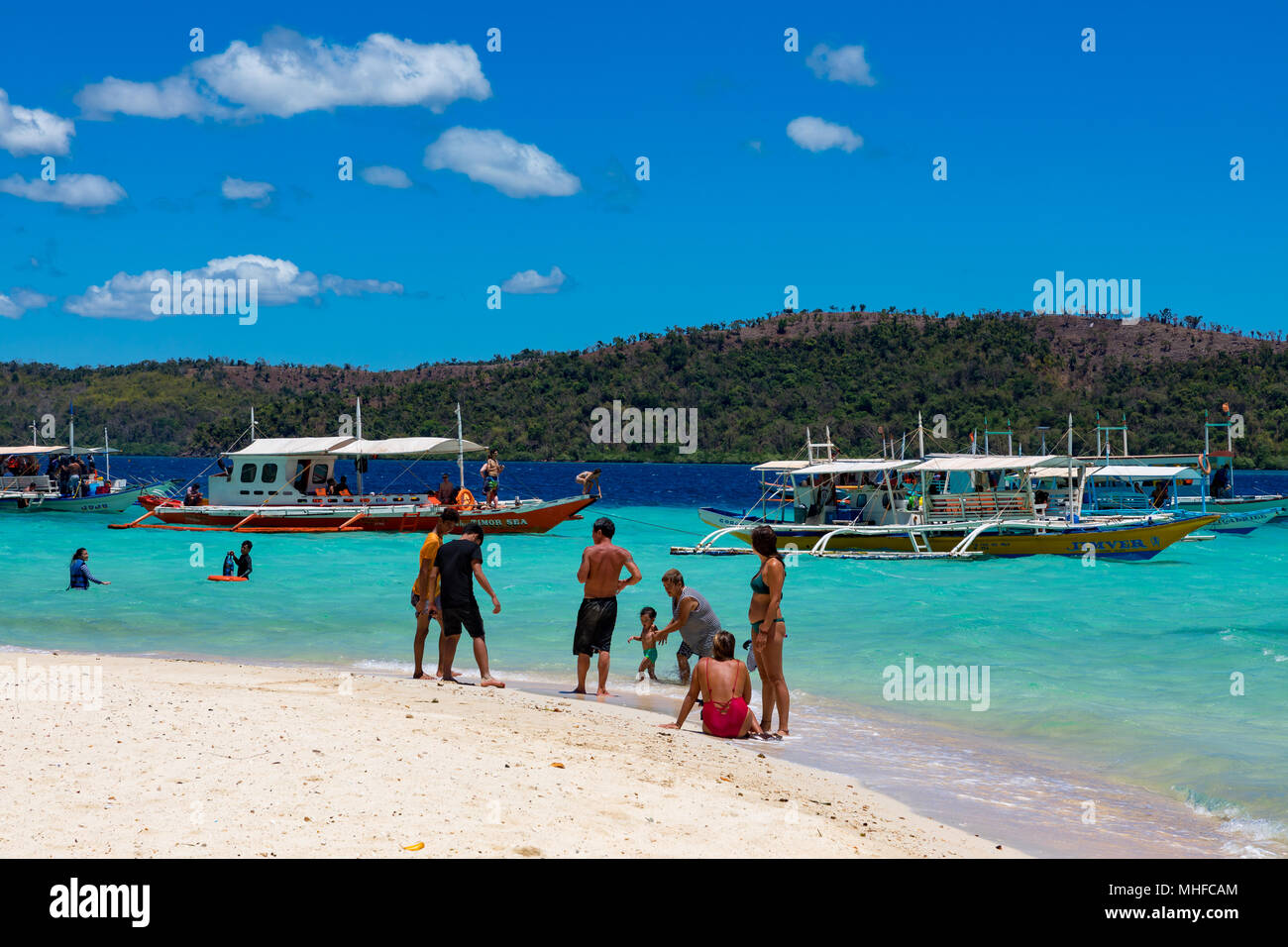 Coron Palawan Philippines April 12, 2018 Pink coral sand on CYC beach ...