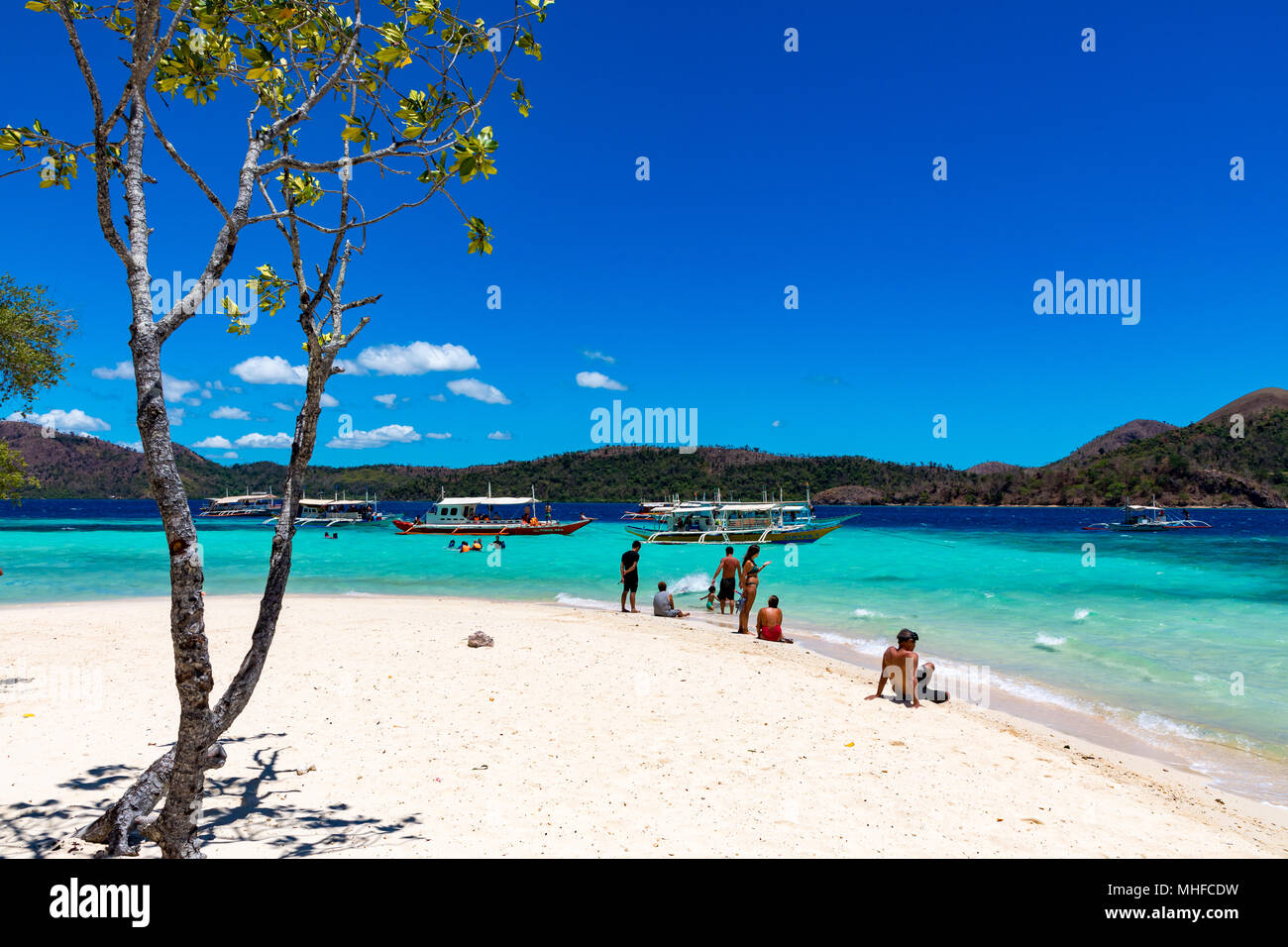 Coron Palawan Philippines April 12, 2018 Pink coral sand on CYC beach ...