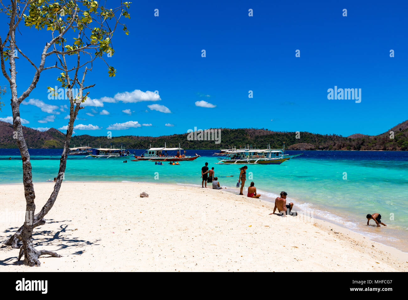 Coron Palawan Philippines April 12, 2018 Pink coral sand on CYC beach ...