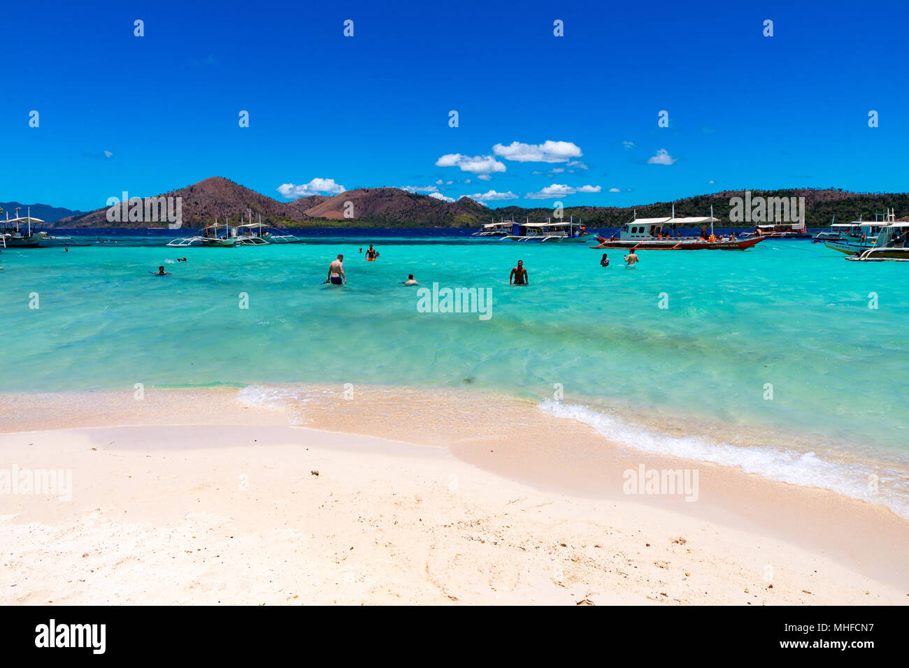 Coron Palawan Philippines April 12, 2018 Pink coral sand on CYC beach ...