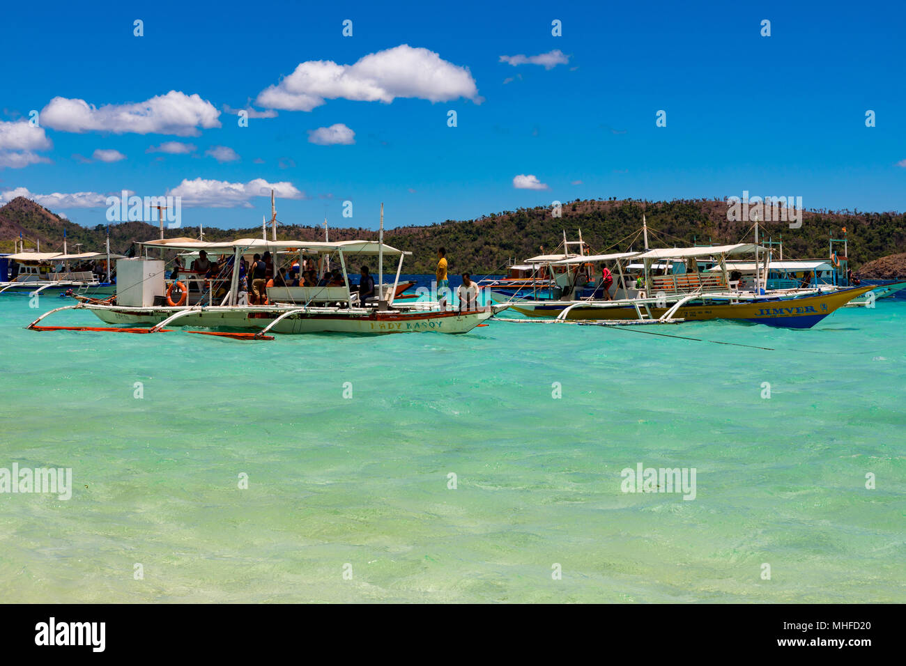 Coron Palawan Philippines April 12, 2018 Pink coral sand on CYC beach ...