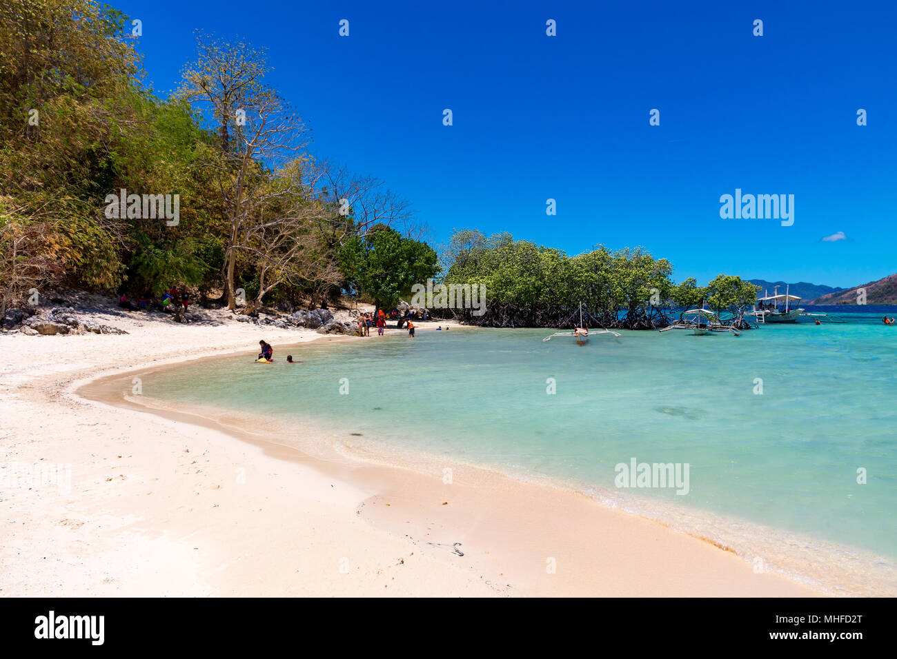 Coron Palawan Philippines April 12, 2018 Pink coral sand on CYC beach ...