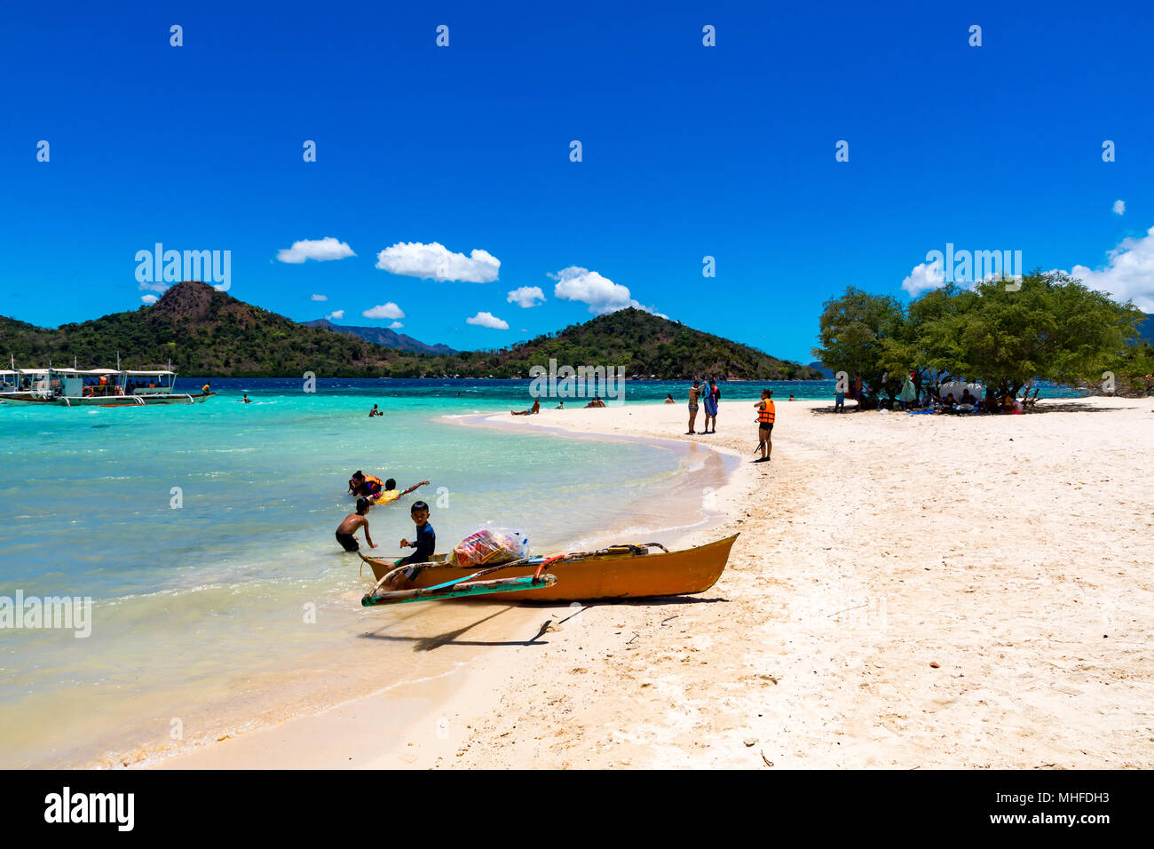 Coron Palawan Philippines April 12, 2018 Pink coral sand on CYC beach ...