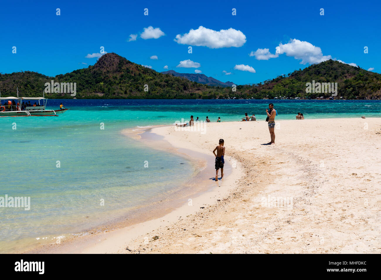 Coron Palawan Philippines April 12, 2018 Pink coral sand on CYC beach ...