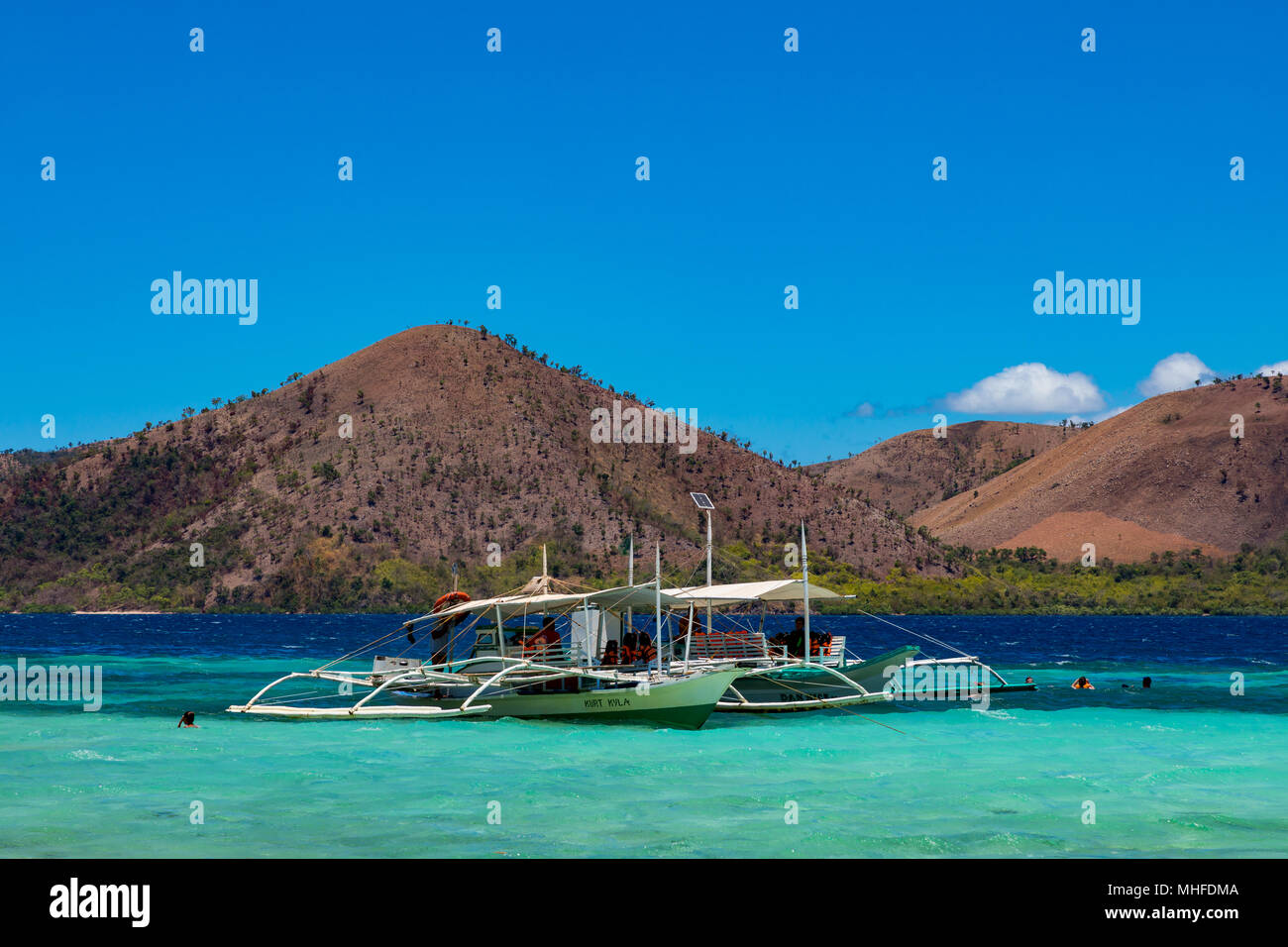 Coron Palawan Philippines April 12, 2018 Pink coral sand on CYC beach ...