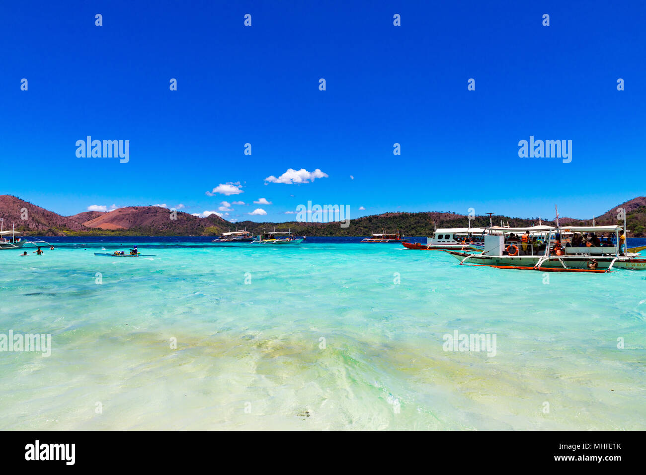Coron Palawan Philippines April 12, 2018 Pink coral sand on CYC beach ...