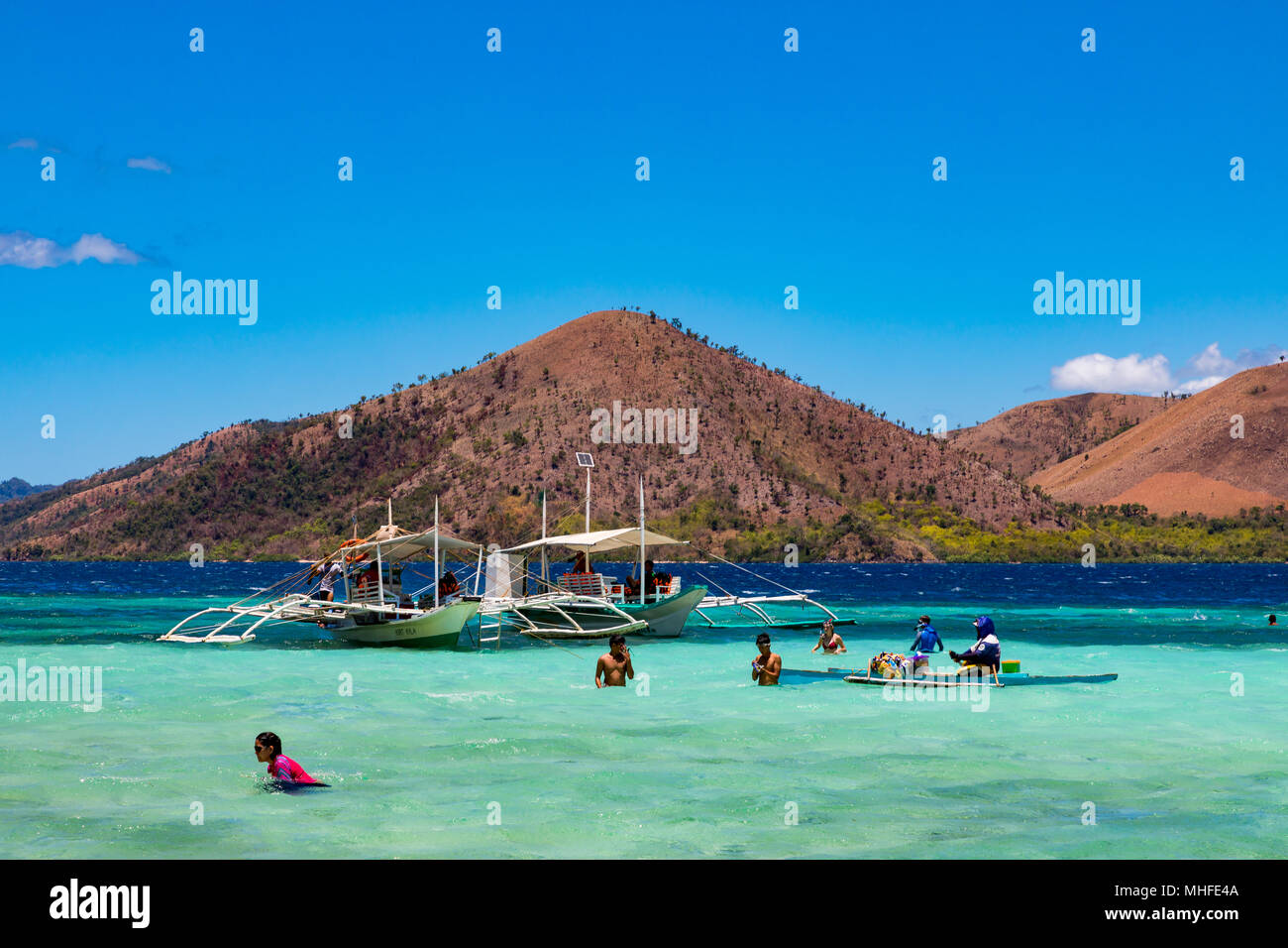 Coron Palawan Philippines April 12, 2018 Pink coral sand on CYC beach ...