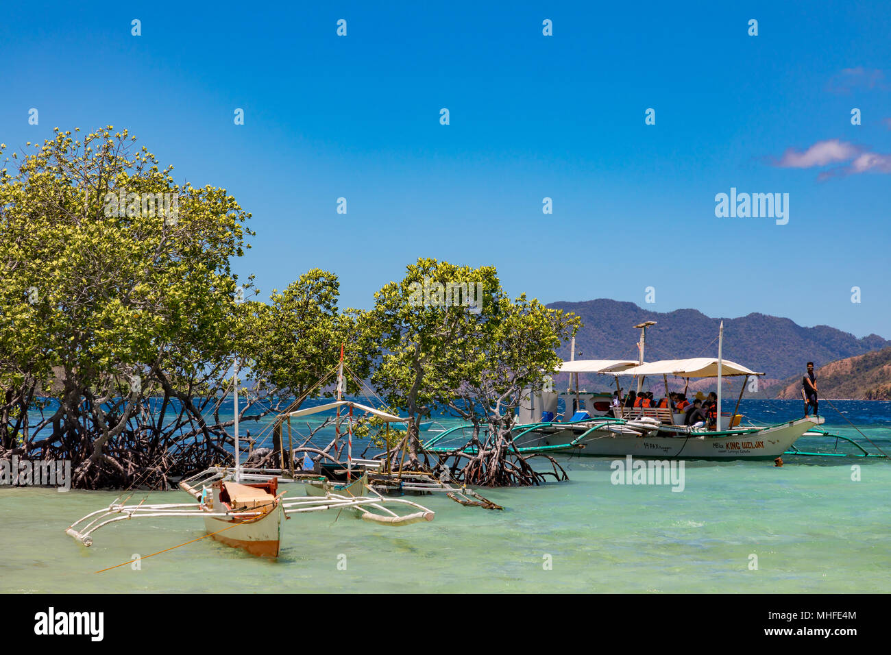 Coron Palawan Philippines April 12, 2018 Pink coral sand on CYC beach ...