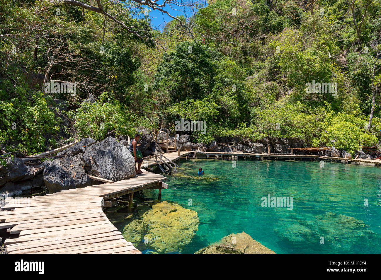 Coron Palawan Philippines April 12, 2018 The clear waters of Kayangan ...