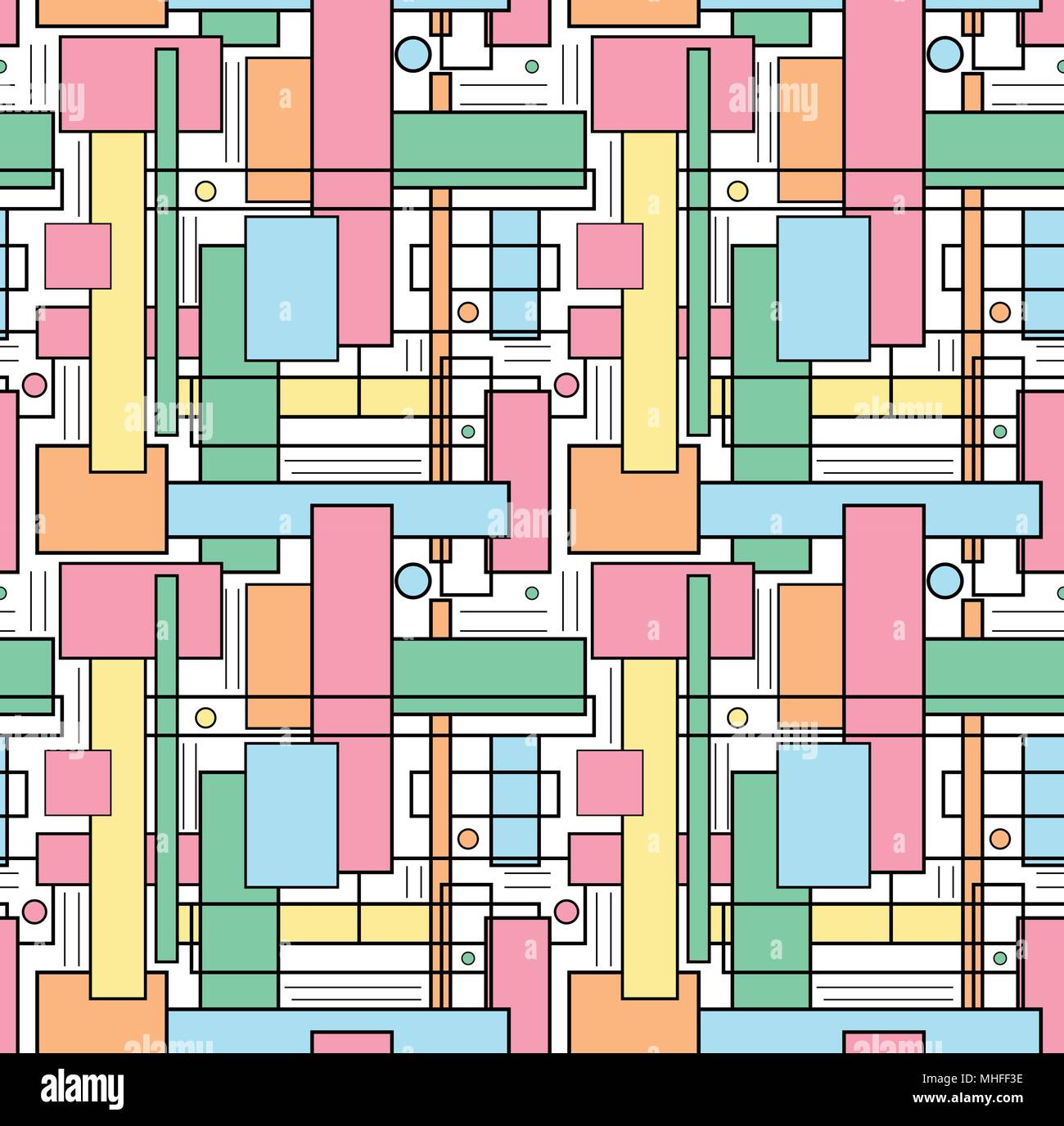 Seamless repeating background of colored squares, lines and strokes ...