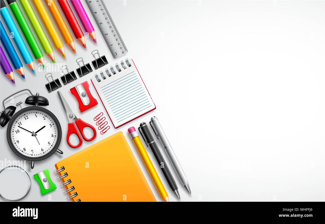 Back to school vector template with colorful school items and set of ...