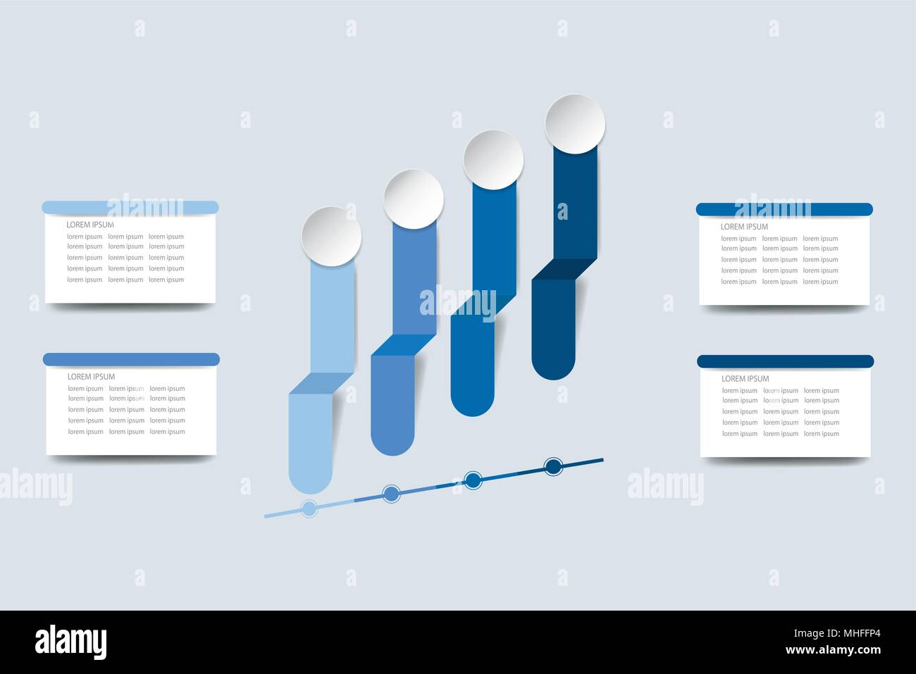 Infographic vector in shades of blue color showing an upward trend on ...
