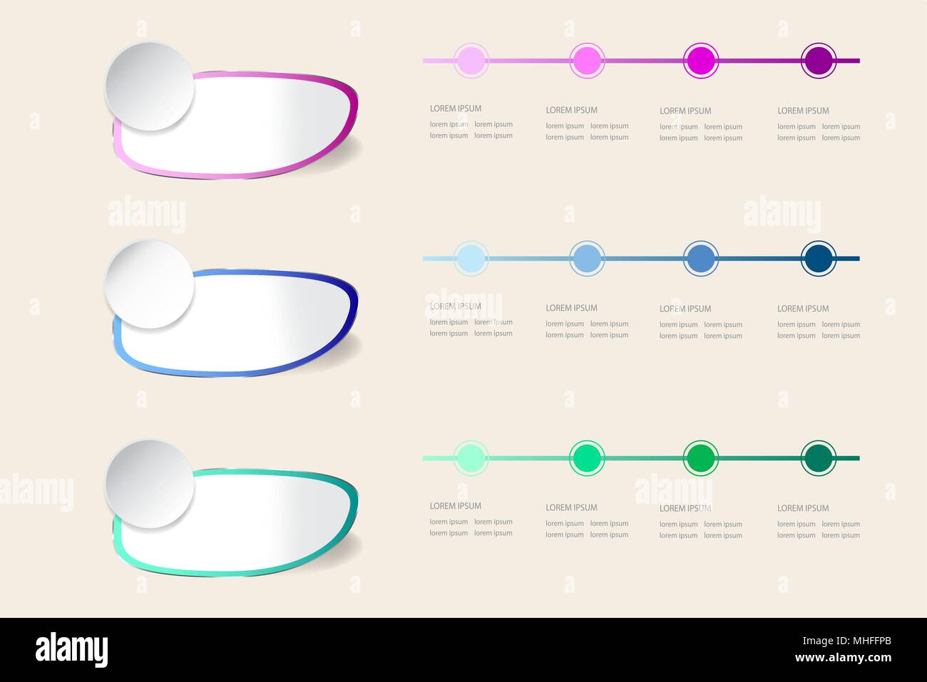 Set of three infographic bent labels with colored edges and chrome ...
