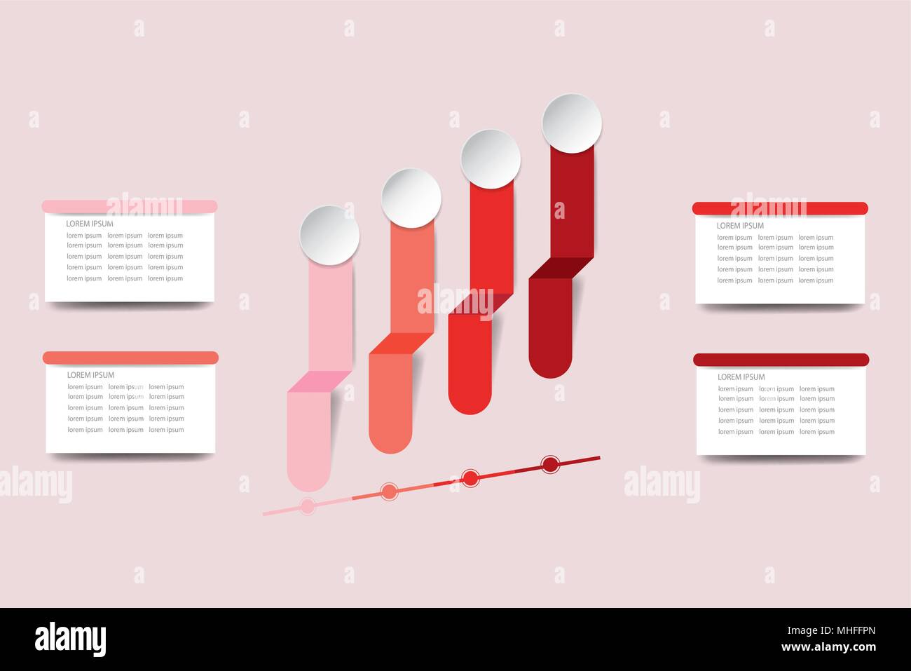 Infographic vector in shades of red color showing an upward trend on ...