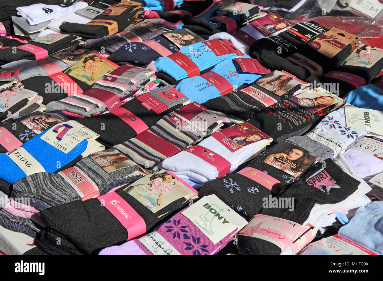 Socks market stall hi-res stock photography and images - Alamy