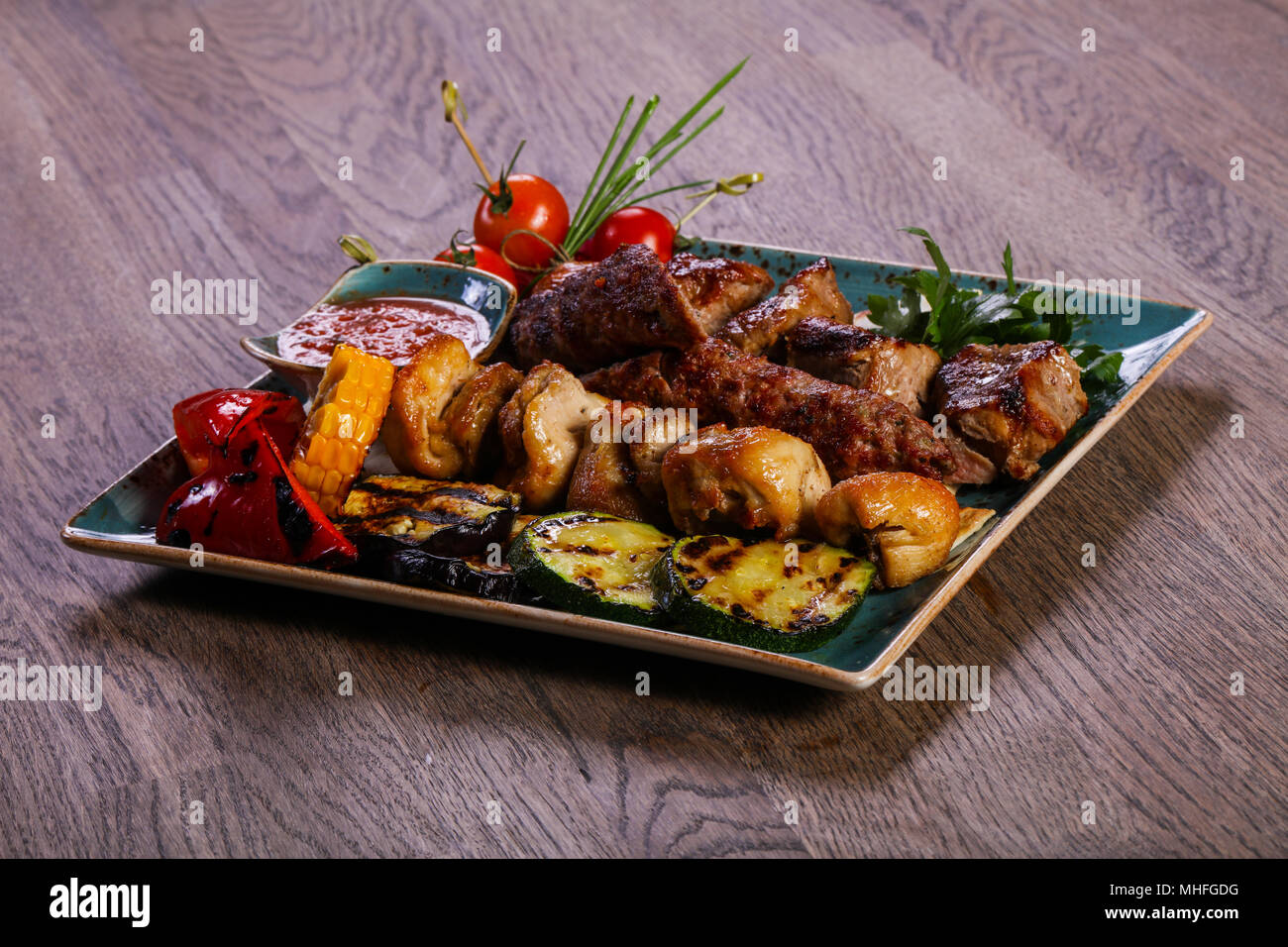 Grilled plate mix assortment meat Stock Photo - Alamy
