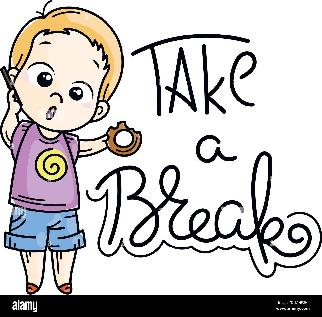 Take a Break. Cute cartoon kids. Vector and illustration Stock Vector ...