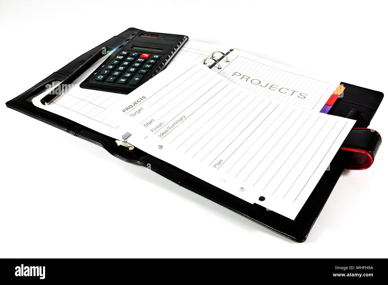 projects diary with clipping path and pen Stock Photo - Alamy