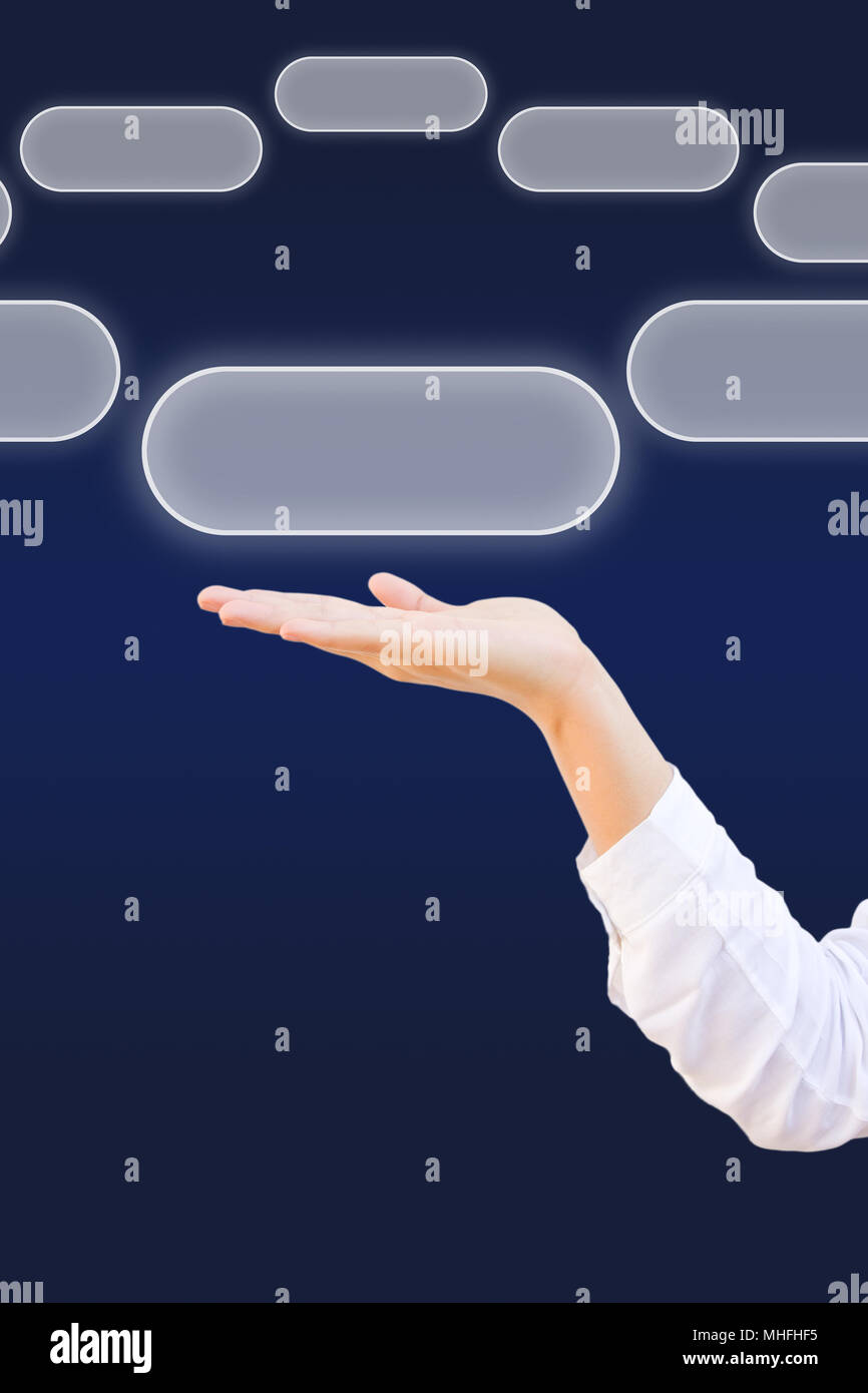 business hand woman select blank touchscreen button Stock Photo - Alamy