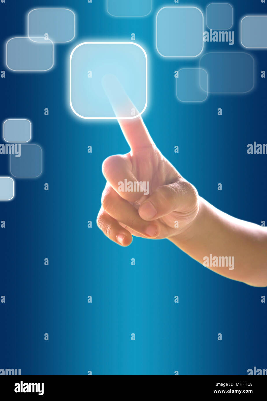 hand child pressing many touchscreen modern button Stock Photo - Alamy