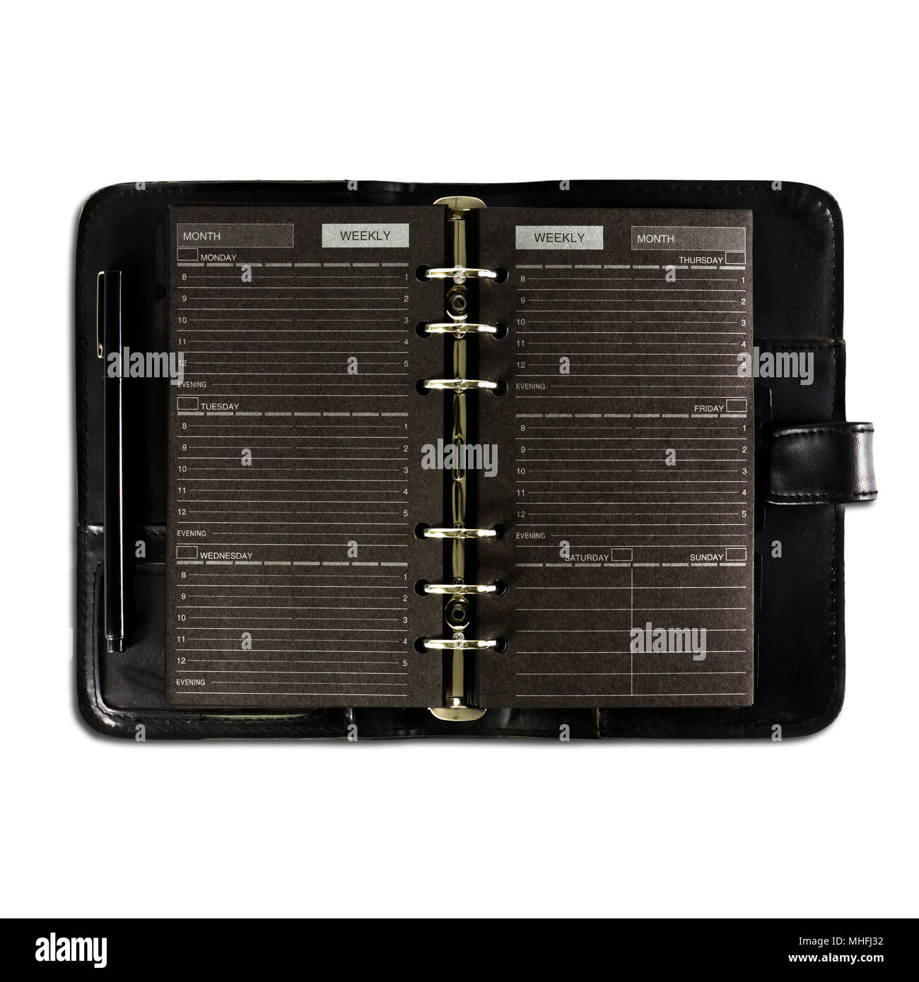 black weekly business project planner book on white Stock Photo - Alamy