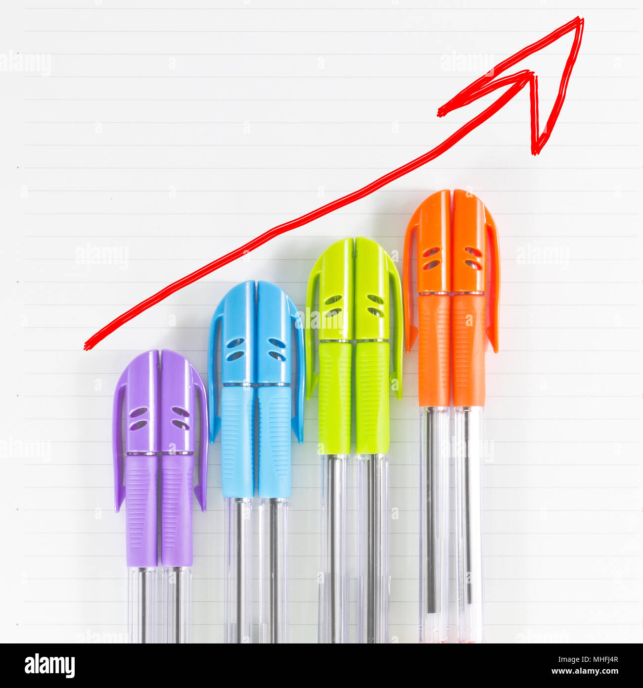 color pen business graph with arrow showing profits and gains Stock ...