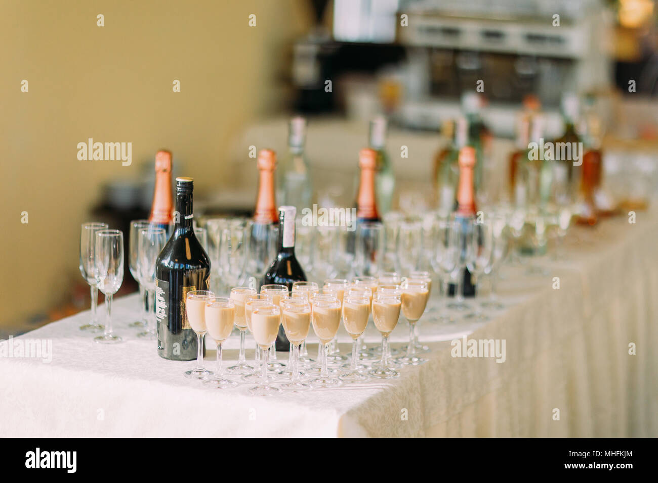 The wedding table with alchohol Stock Photo - Alamy