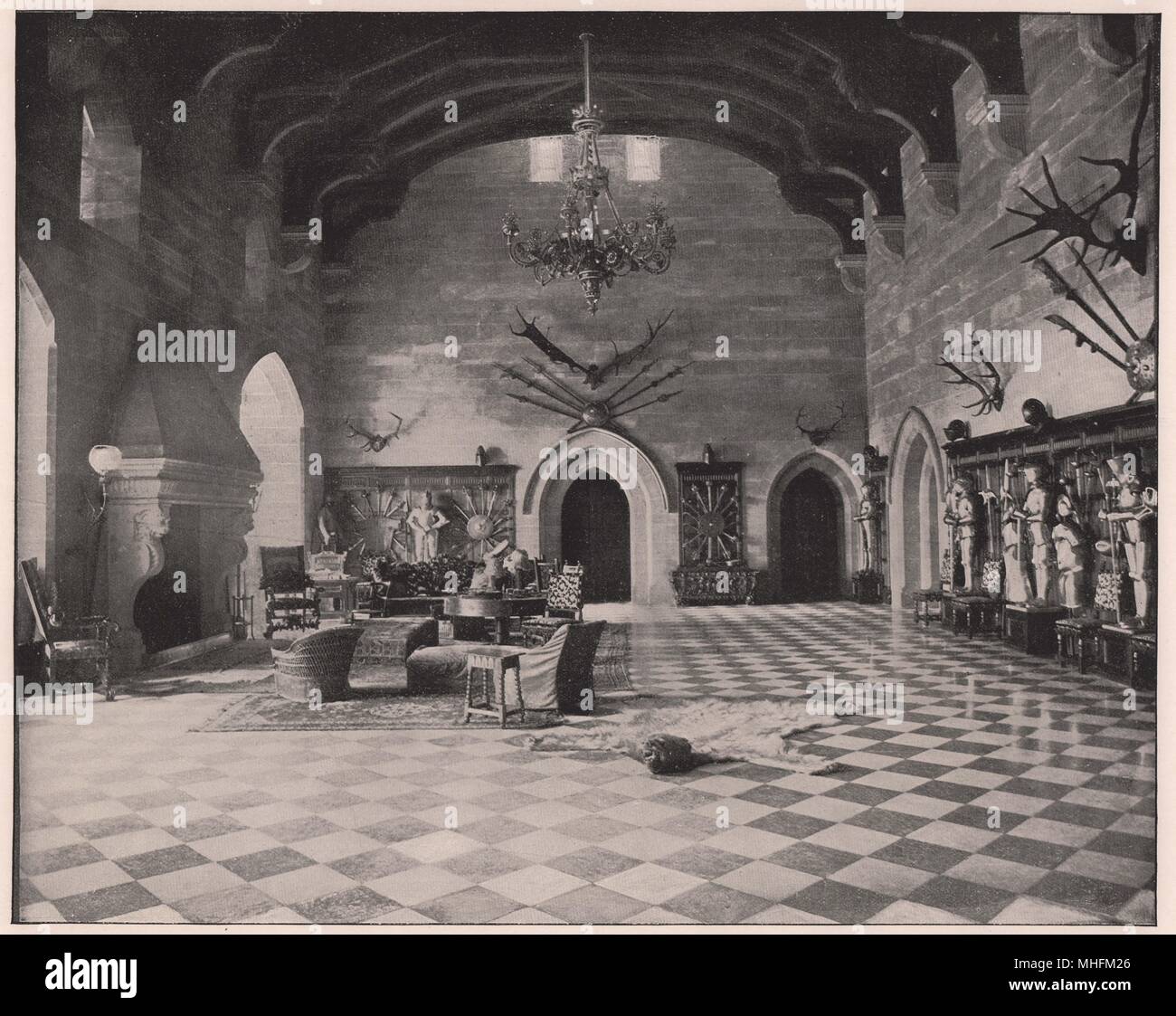 The Great hall of Warwick Castle is entered from the inner court by a ...