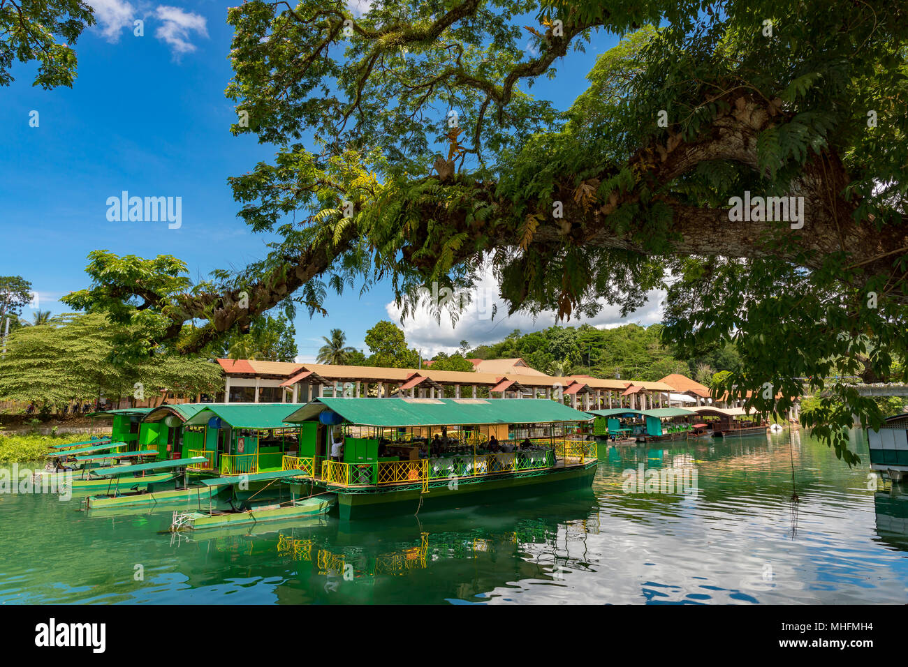 Bohol Philippines 19 April, 2018 Floating restaurants on the river at ...