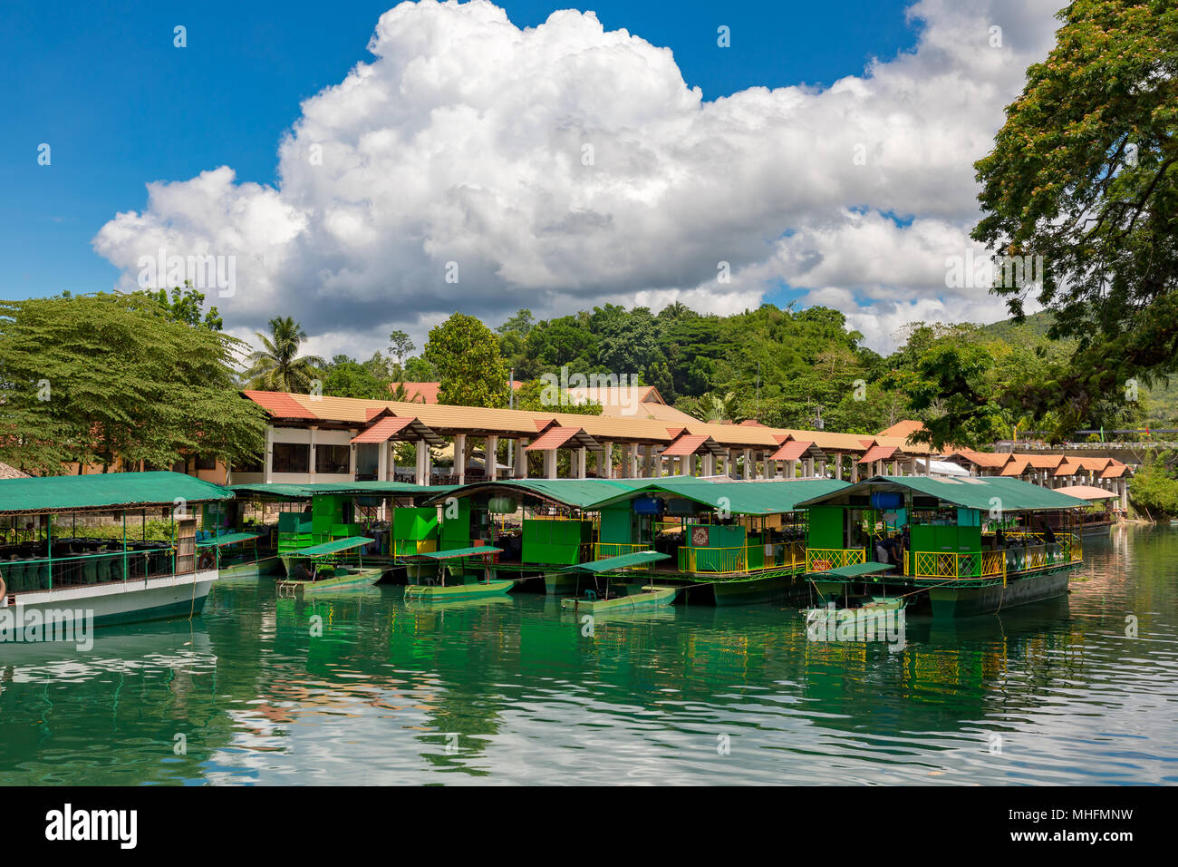 Bohol Philippines 19 April, 2018 Floating restaurants on the river at ...