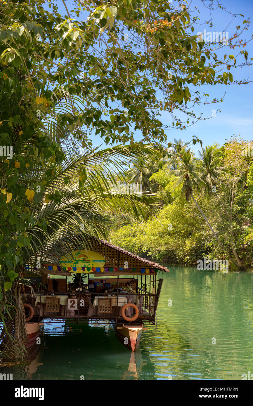 Bohol Philippines 19 April, 2018 Floating restaurants on the river at ...