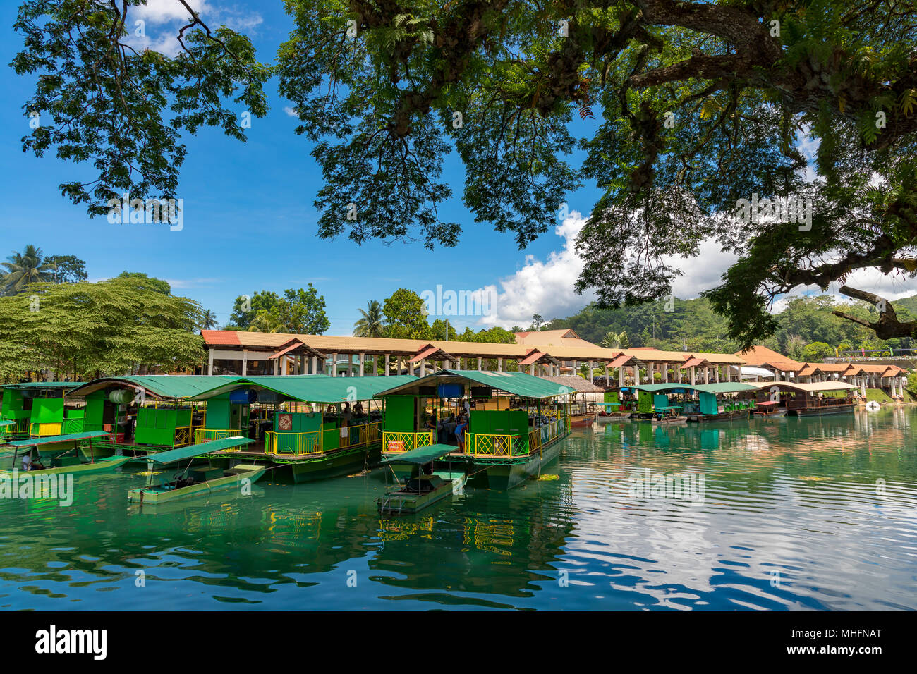 Bohol Philippines 19 April, 2018 Floating restaurants on the river at ...