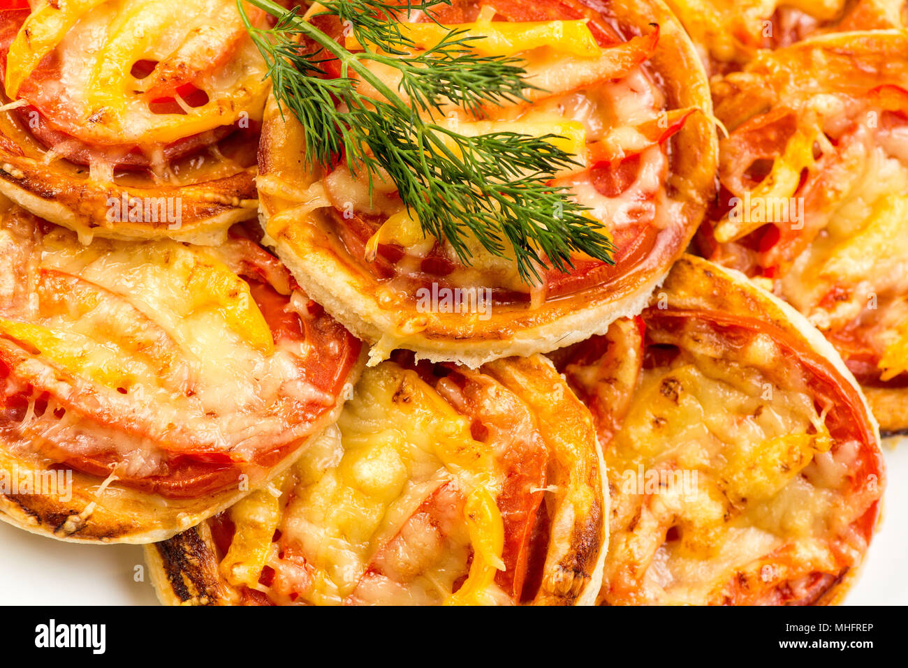 Mix of mini pizzas on a stone try , on white background Stock Photo - Alamy