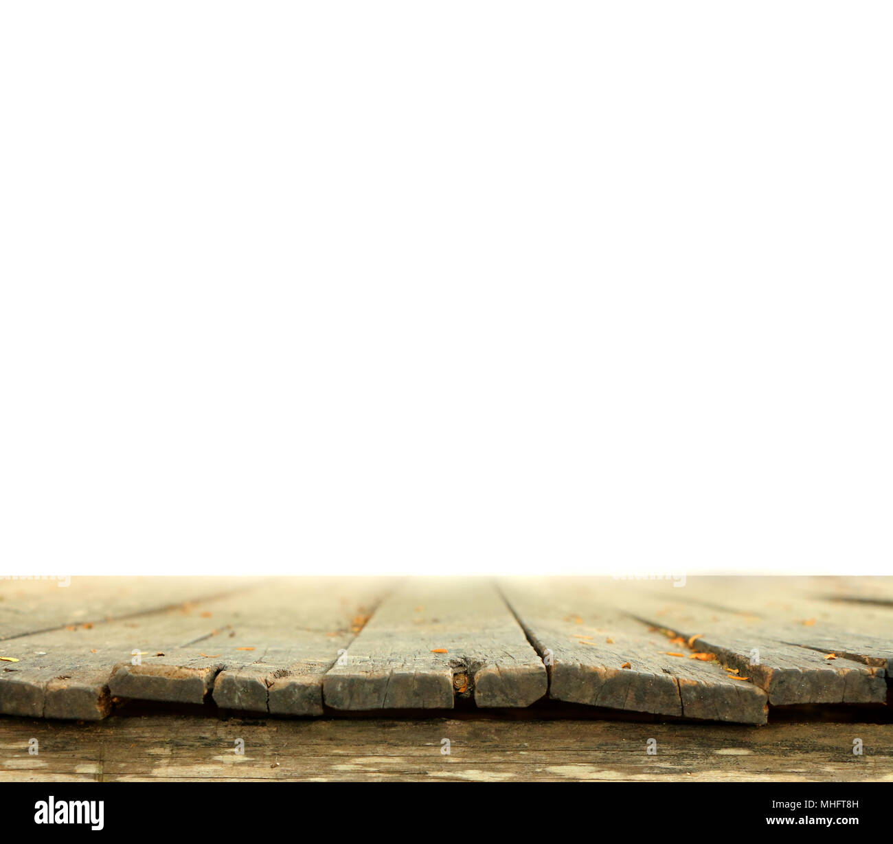Old grunge wooden tabletop with white space background use for product ...