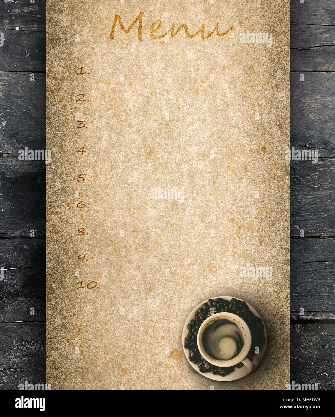 Vintage brown blank paper with coffee cup use for menu or text insert ...