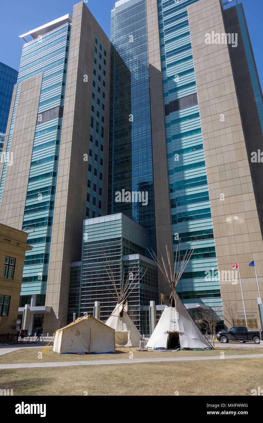 Camp Mohkinstsis was set up outside the Calgary Court Centre in late ...