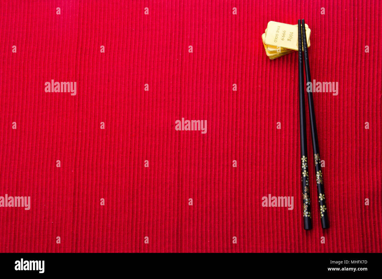 chinese food background with gold bars Stock Photo - Alamy