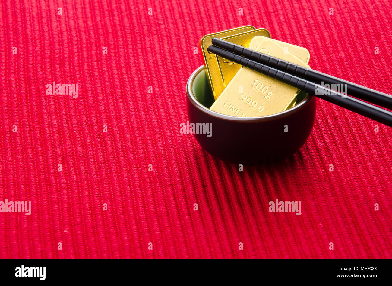 chinese food background with gold bars Stock Photo - Alamy