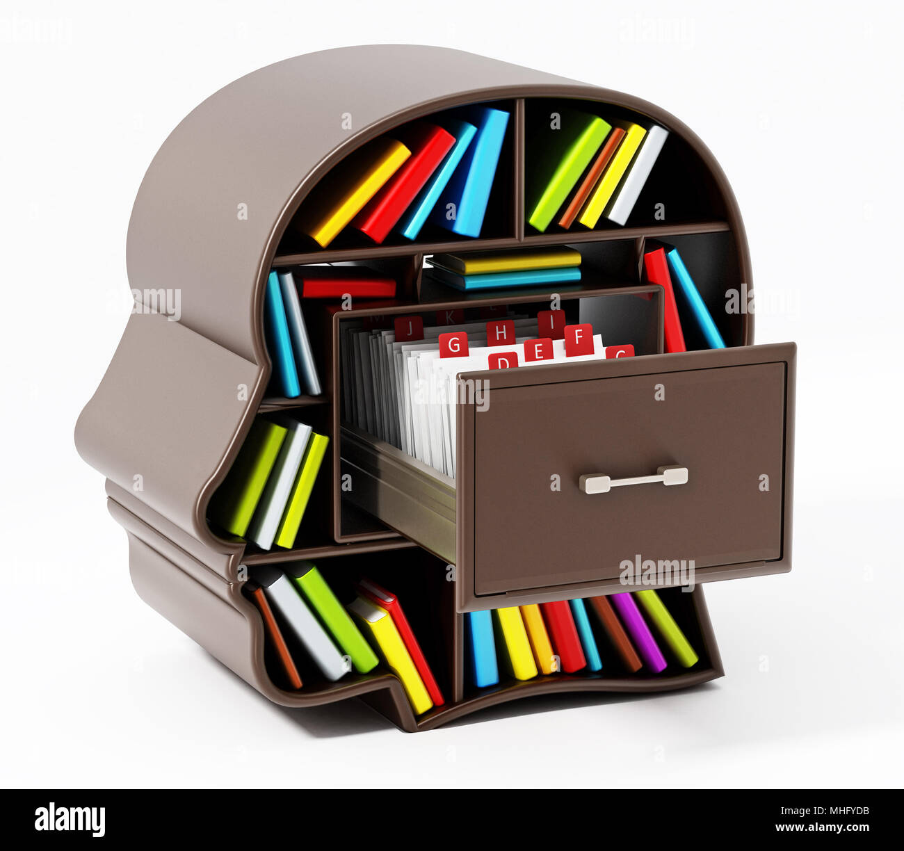 Index card catalogue inside head library drawer. 3D illustration Stock ...