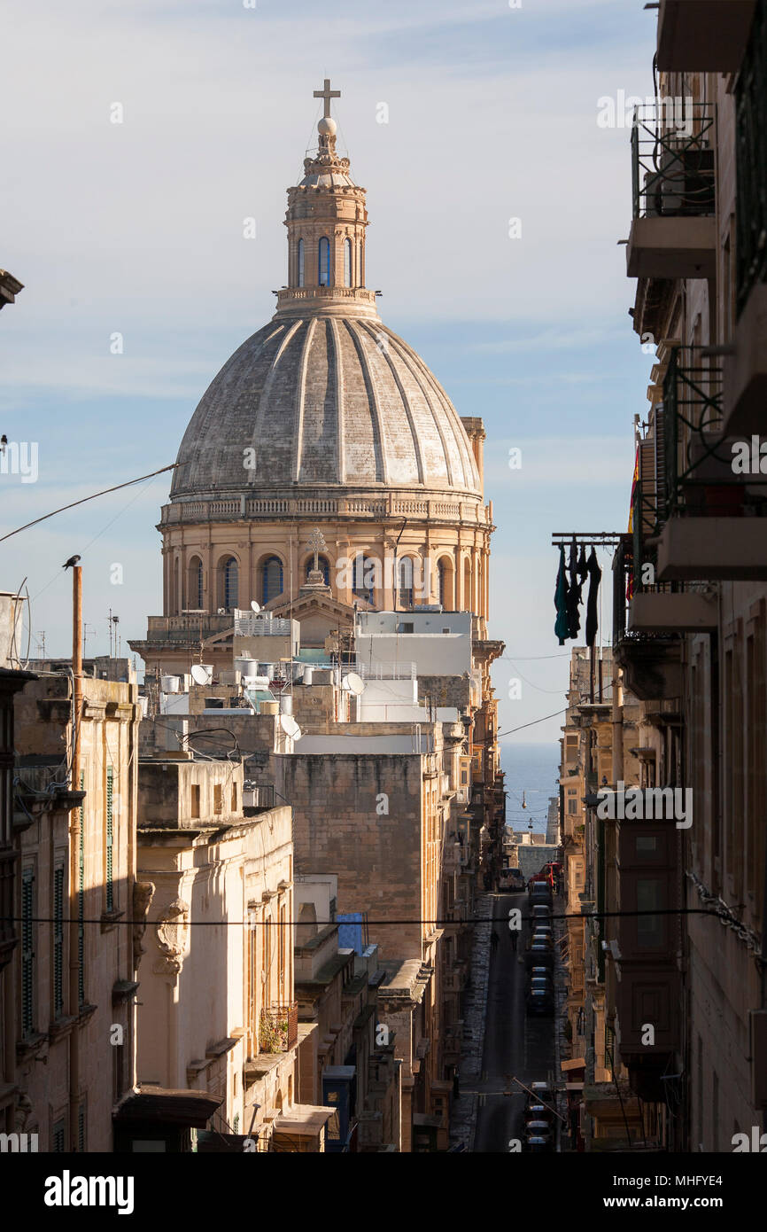 A view down Old Mint Street of The Basilica of Our Lady of Mount Carmel ...