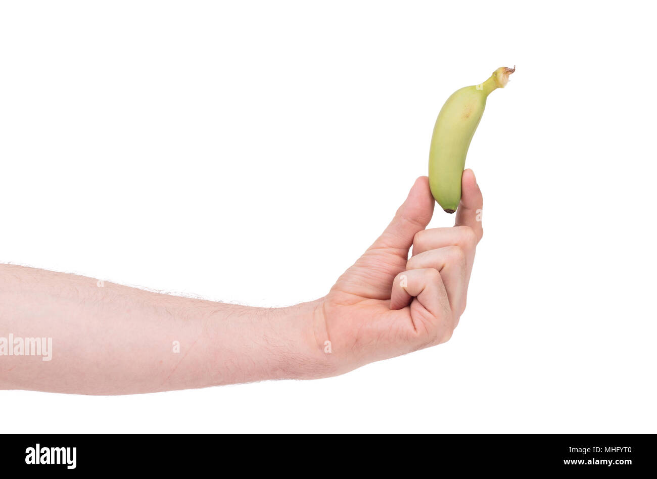 Small tropical banana in a hand, isolated on white Stock Photo - Alamy