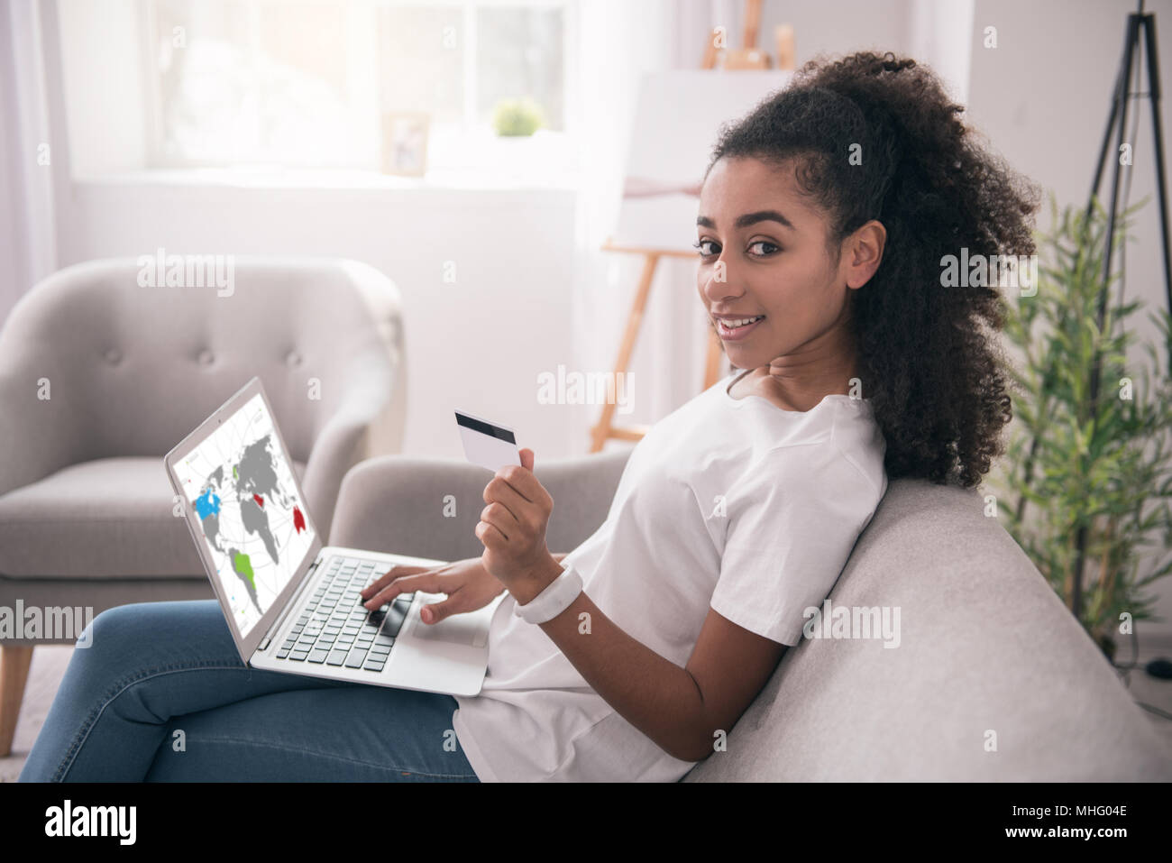 Nice smart woman working online Stock Photo - Alamy
