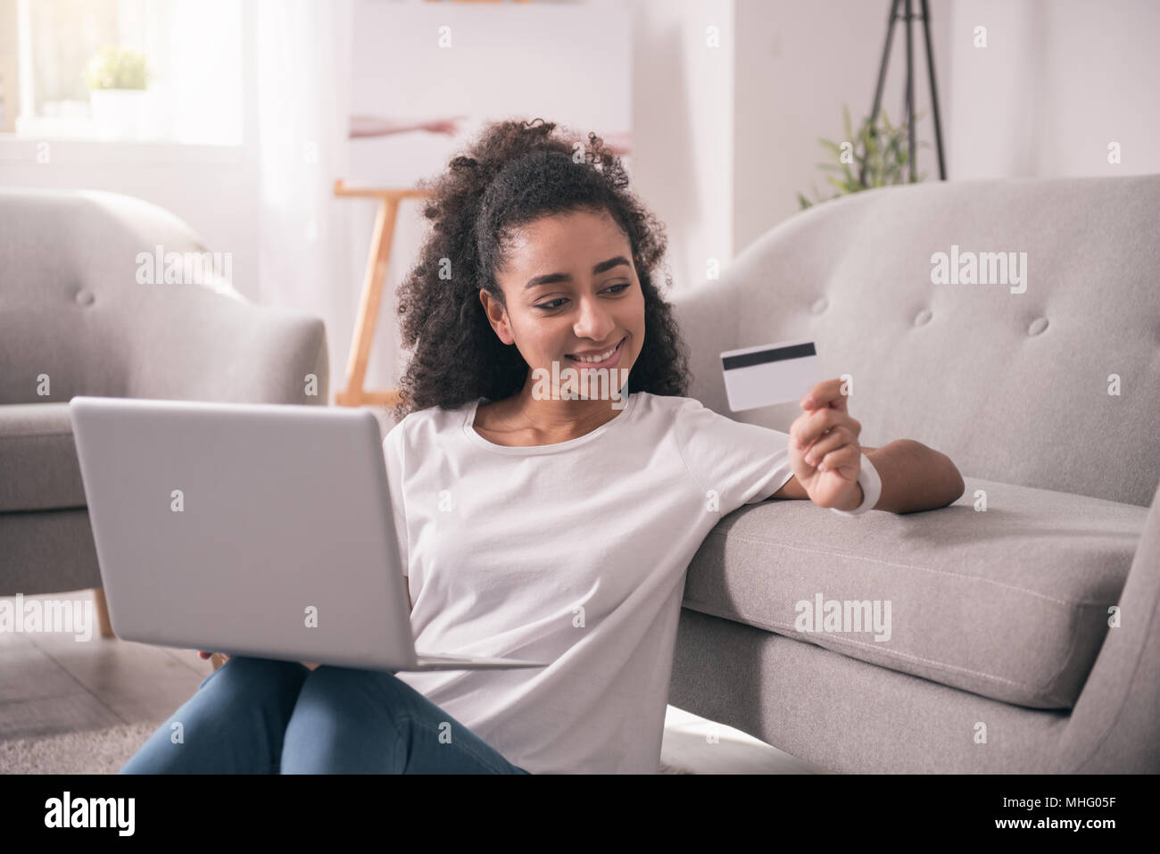 Positive pretty woman smiling Stock Photo - Alamy