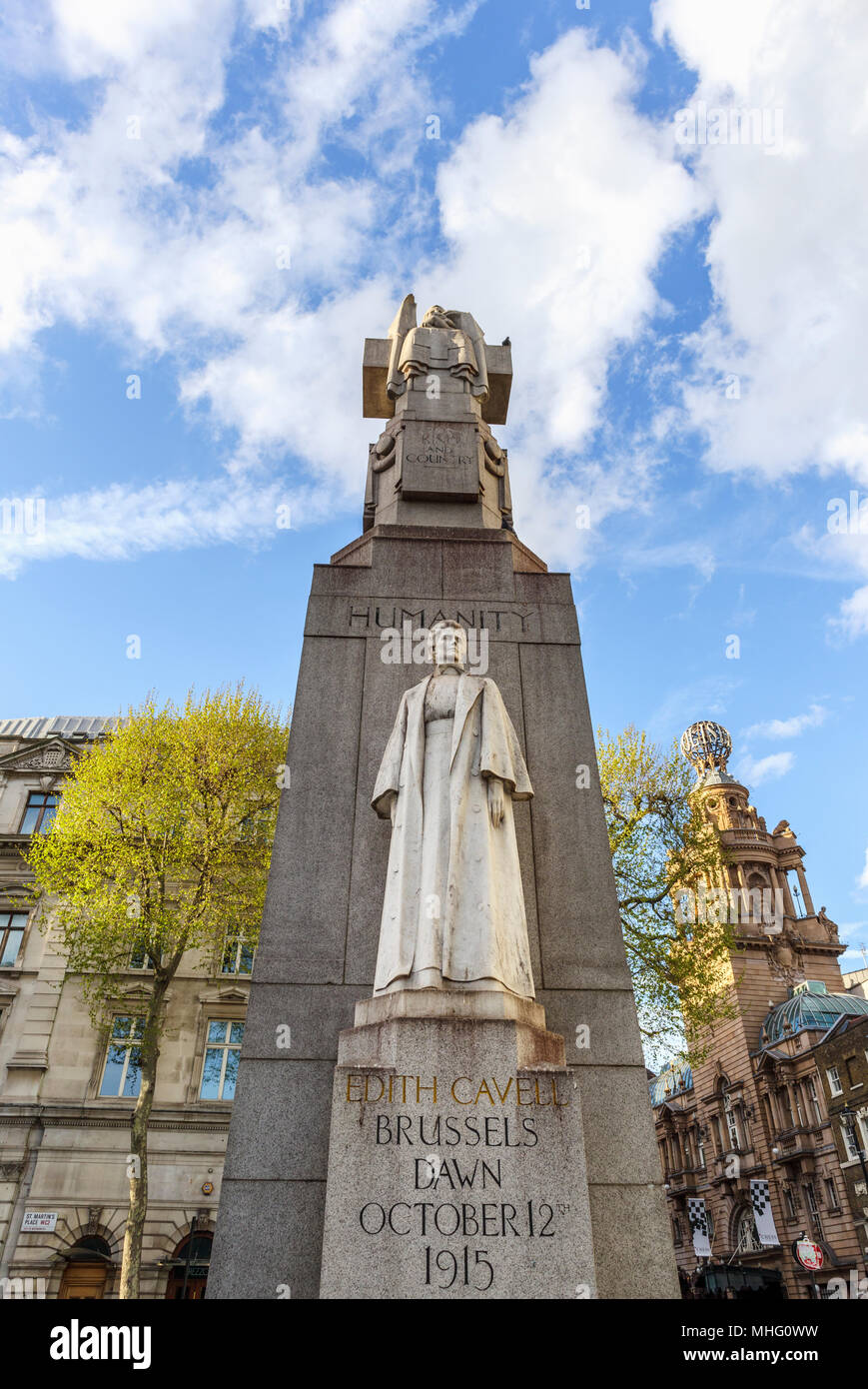 Statue of First World War martyr, nurse Edith Cavell Memorial, shot at ...