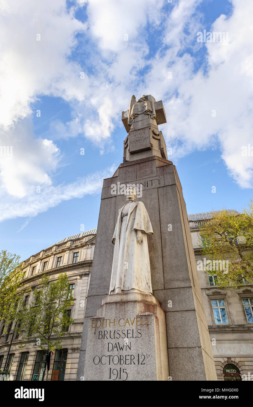 Statue of First World War martyr, nurse Edith Cavell Memorial, shot at ...