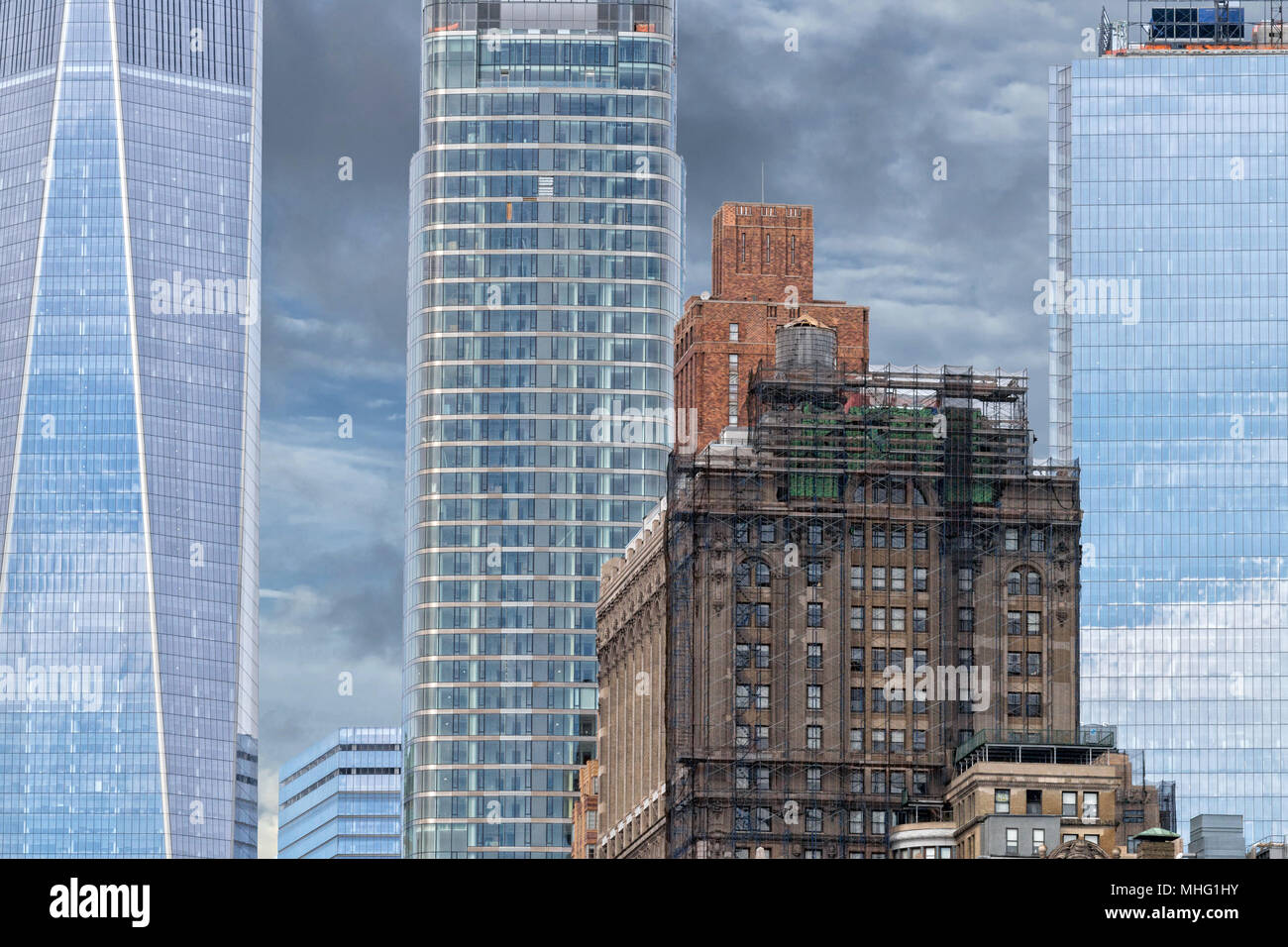 new york manhattan skyscrapers building detail reflections on windows ...
