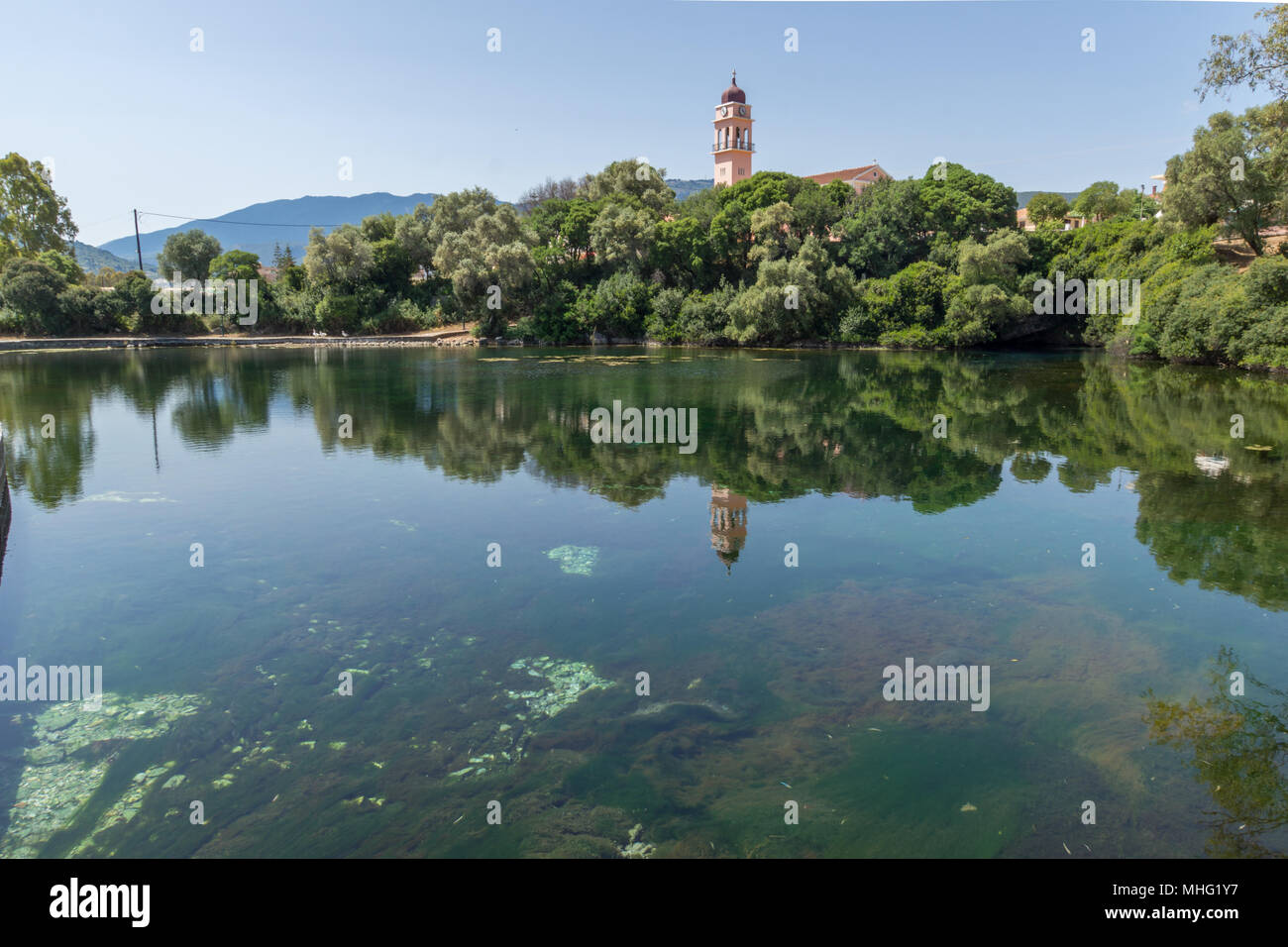 Amazing view of karavomilos lake, Kefalonia, Ionian islands, Greece ...
