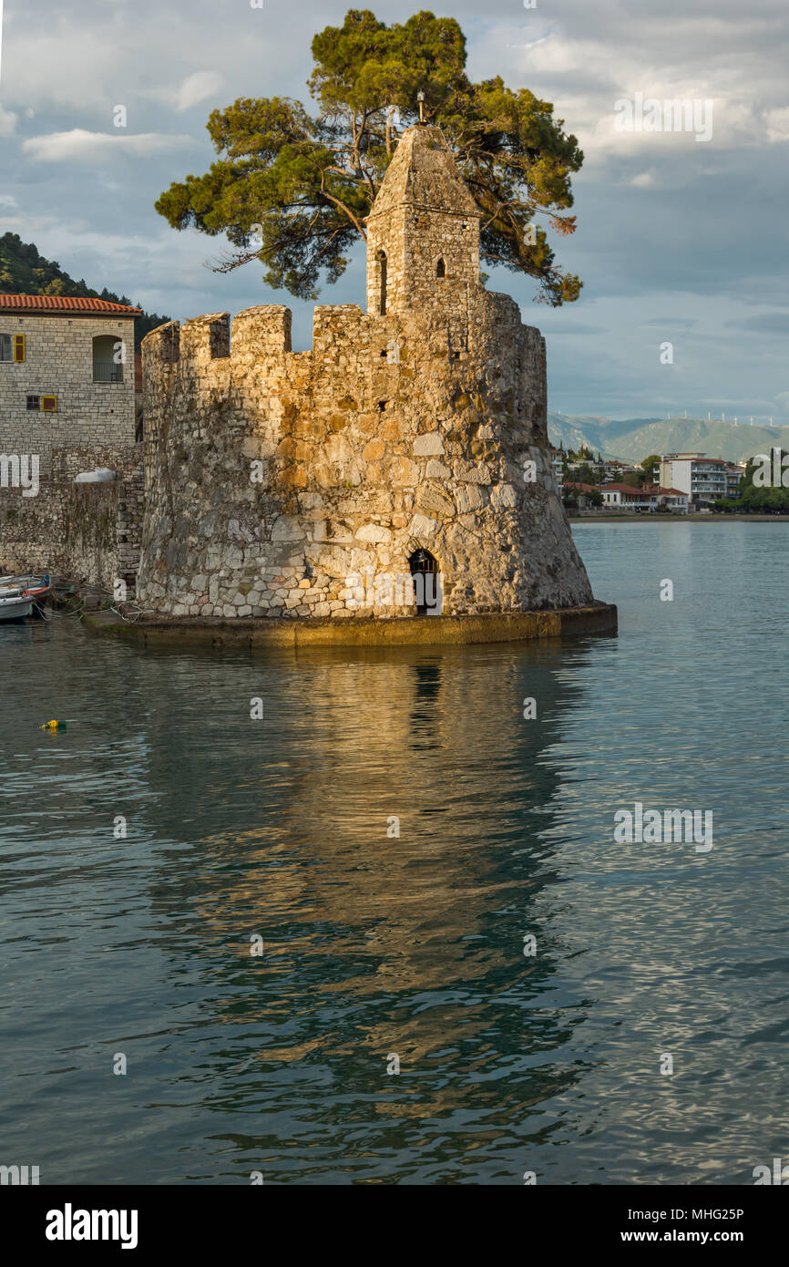 Amazing Sunset of Fortification at the port of Nafpaktos town, Western ...