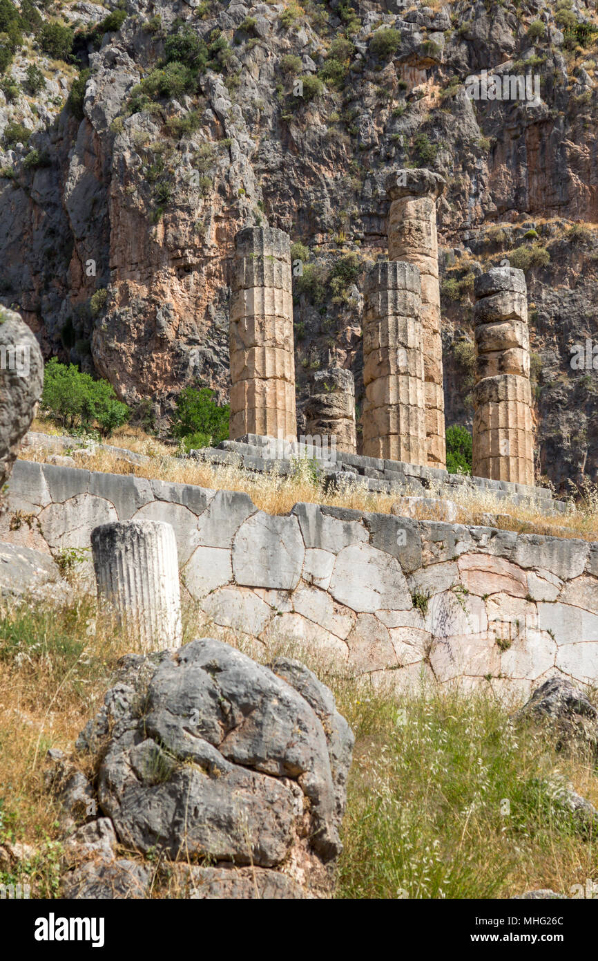 Columns of Ancient Greek archaeological site of Delphi, Central Greece ...